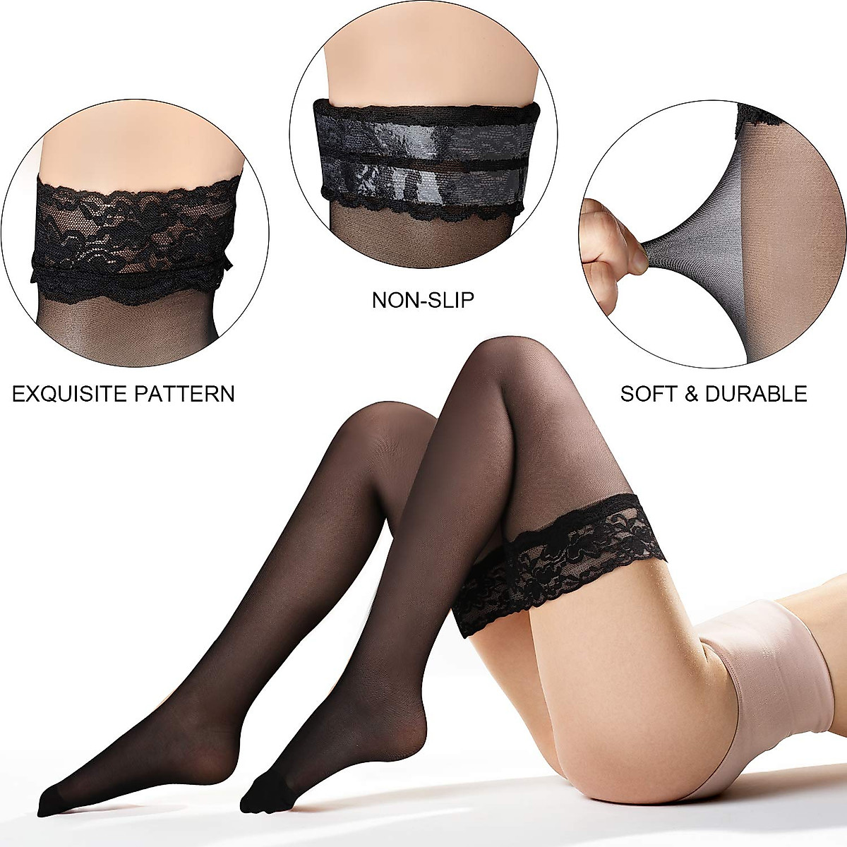 SATINIOR Silk Thigh High Stocking for Women Lace Silicone Socks Satin Bow Top Stocking