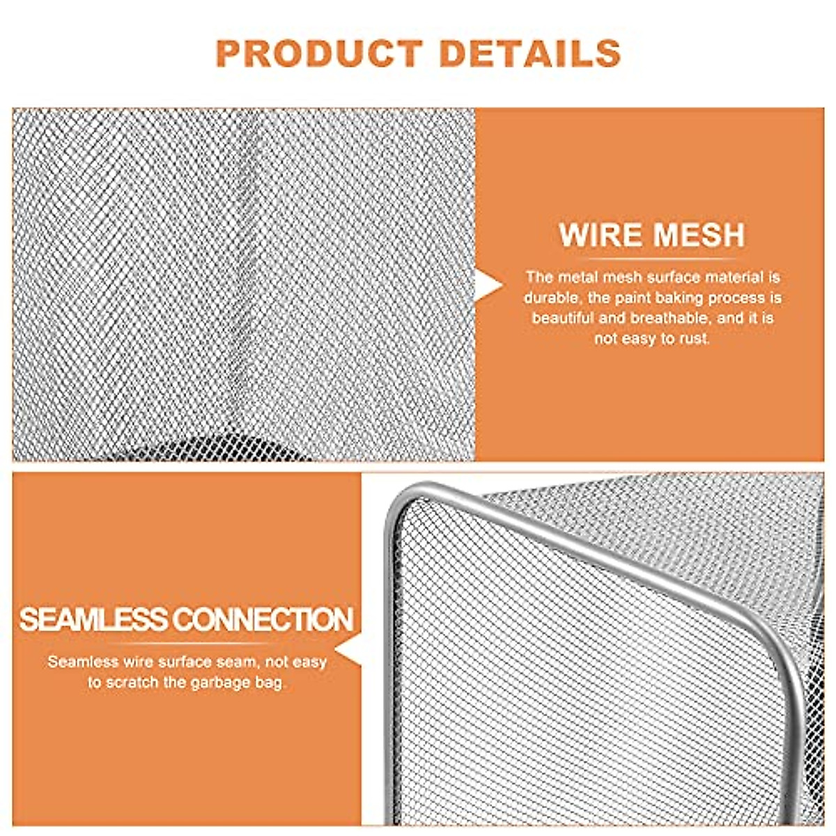 YARNOW Stainless Steel Mesh Wastebasket Trash Can Rectangular Open Top Waste Basket Bin for Home Office Kitchen (Silver)