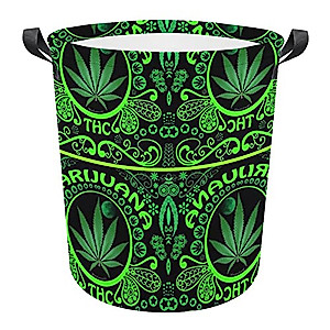 Green Leaf Weed Large Laundry Basket Hamper Bag Washing with Handles for College Dorm Portable