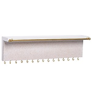 SANY DAYO HOME Wall Mount Jewelry Organizer Real Wood Jewelry Display Storage Shelf with 15 Necklace Hooks, Earring Bracelet Rod, Stud Cork Board, White