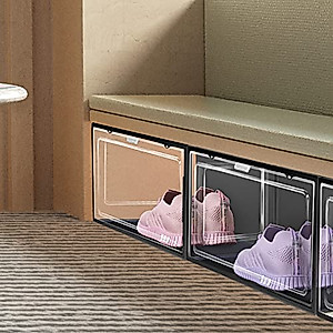 mupera X-Large Shoe Storage Box - Upgrade Black Shoe Bins(2023 New), Stackable Sneaker Storage Boxes, Hardtop Plastic Shoe Storage Organizer Bin with Lid, Sneaker Shoe Holder Containers for Closets