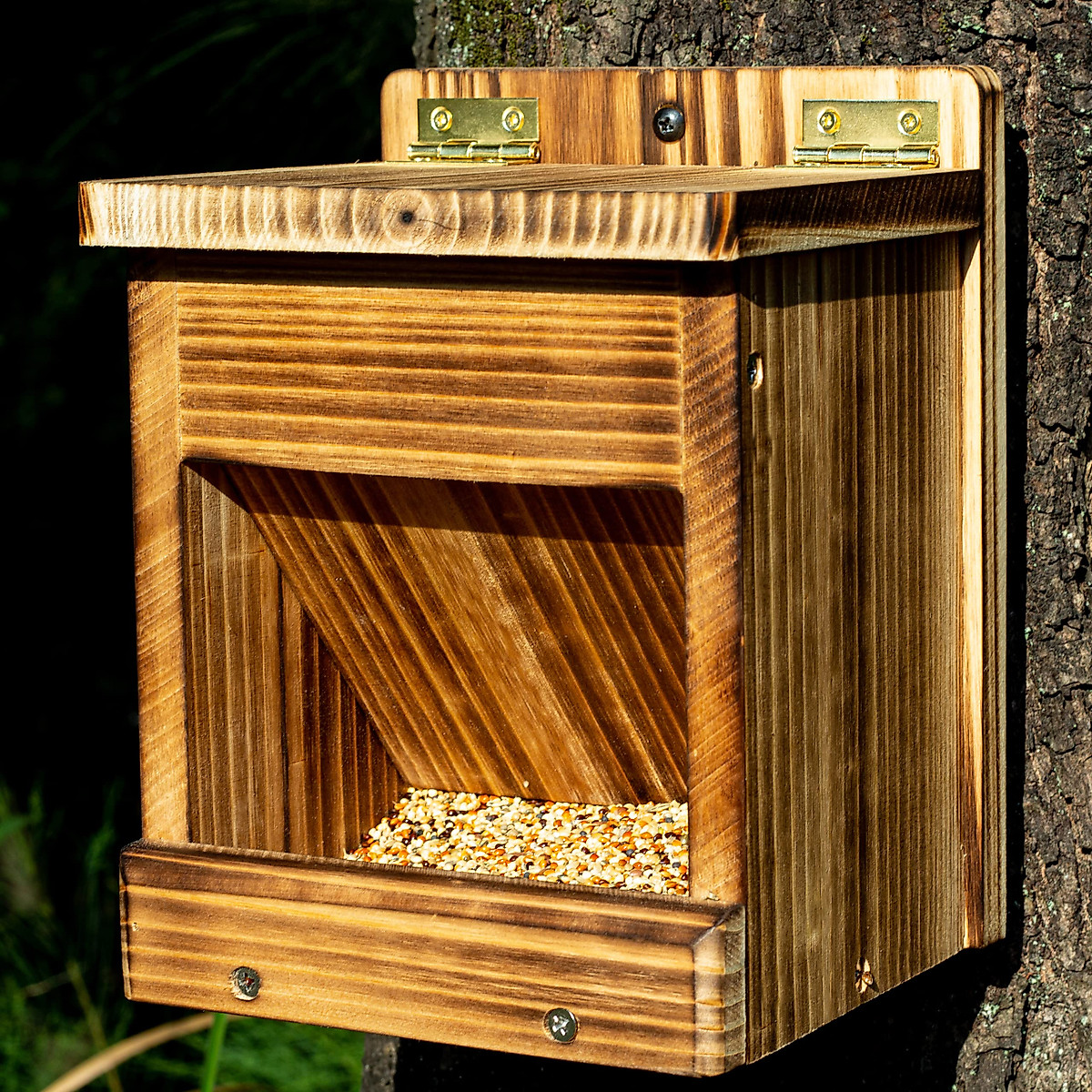 BalterFF Bird Feeders for Outdoors,Wooden Unique Seed Sunflower Food Feeder Blue Cardinal Finch Backyard Platform Balcony Gazebo Tree Fence Wall Mount Effortless Holder Automatic Buddy Gift