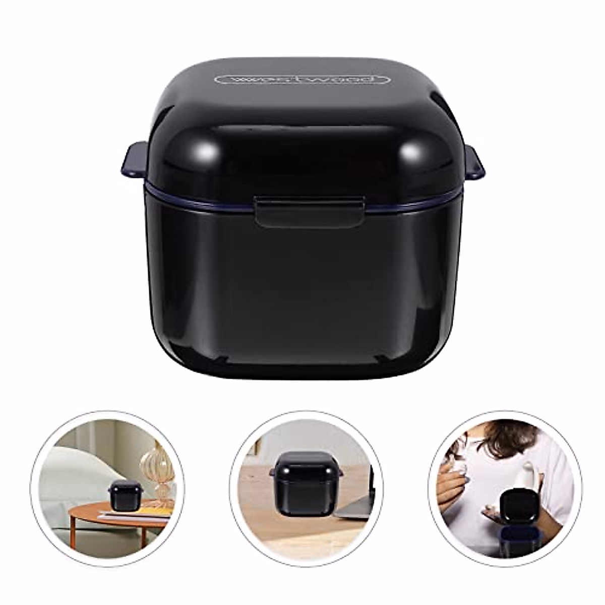 Yardwe Denture Bath Case Cup Box Portable False Teeth Holder Storage Soak Container Orthodontic Retainer Case with Strainer Basket for Travel Cleaning Black