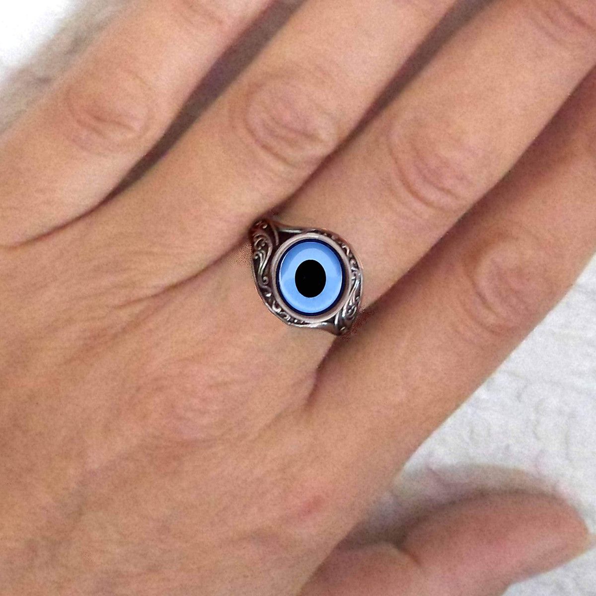 Steel Dragon Jewelers Stunning Designer Eye Ring - Choose from 21 Handcrafted Animal and Fantasy Glass Eyes (Evil Eye, 7)