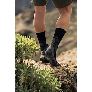 FALKE Men's TK1 Adventure Cool Hiking Socks, Crew, Thick Padding, Cooling, Athletic, Breathable Quick Dry, Lyocell, Black (Black-Mix 3010), 12.5-13.5, 1 Pair
