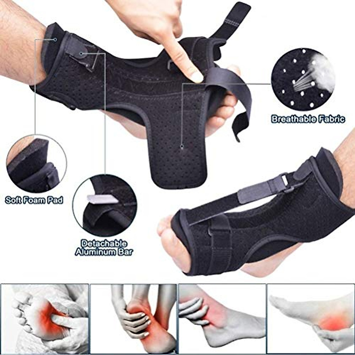 Plantar Fasciitis Night Splint, Foot Drop Brace Orthotic Brace Foot Support Adjustable Foot Holding Strap for Heel Ankle Arch Foot Pain Breathable Foot Brace Sleep Support for Achilles Tendonitis