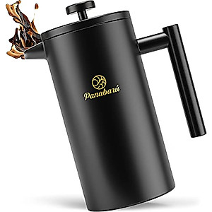 Panabaru French Press Coffee Maker 34oz Double-Wall Insulated Stainless Steel replacement filter included Tea Espresso and cold brew