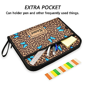Blue Butterfly Leopard Cheetah Print Expanding File Folder, 13 Pockets Accordion File Organizer with Sticky Labels Zipper Portable A4 Document Organizer for Home Office School Supplies