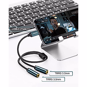 LOKUKA USB C to Dual 3.5mm Female Headphone Splitter, Type C to AUX TRRS 2-in-1 Audio Adapter with Hi-Res DAC Chip, for USB-C Smartphone, Laptop, Pad to Two Headphones, Speakers, TRRS Microphones
