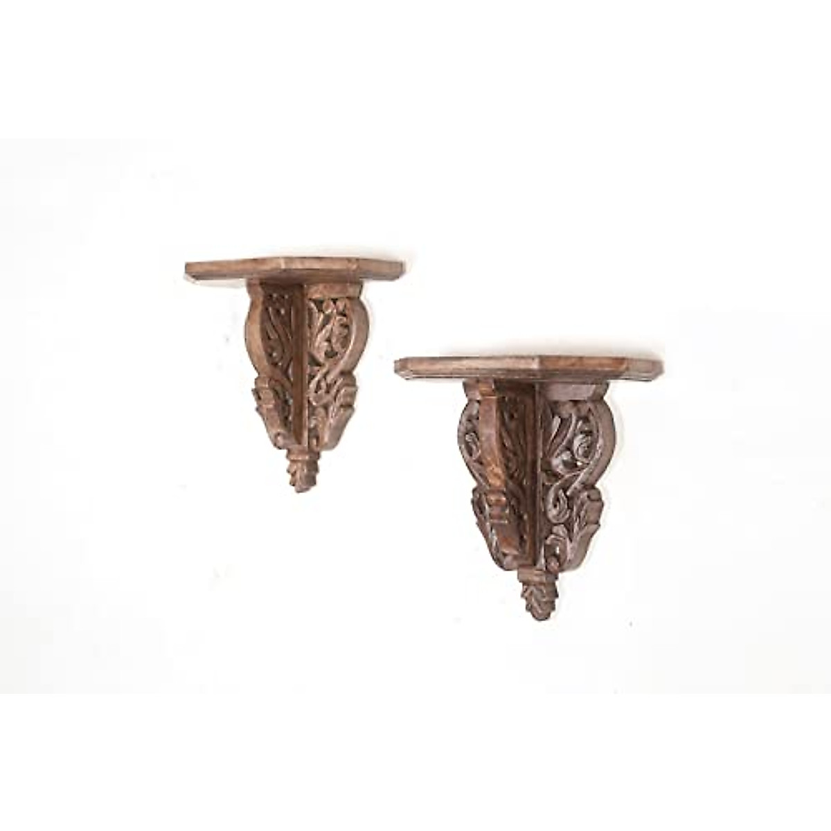 Craftrail Gaya S/2 14X13X4.5Inch Carving Wall Décor Shelf Set of 2, Brown
