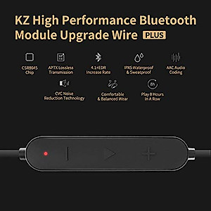 KZ PLUS Waterproof Aptx Bluetooth In-Ear Headphones Cables with Microphone Replacement for (KZ ZST ES3 ES4 ZSR ZS10 AS10)