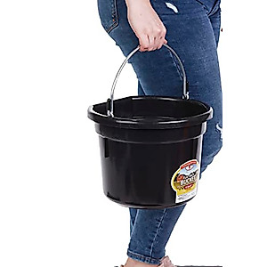 Little Giant Plastic Animal Feed Bucket (Black) Flat Back Plastic Feed Bucket with Metal Handle (8 Quarts / 2 Gallons) (Item No. P8FBBLACK)