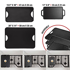 Victoria Rectangular Cast Iron Griddle. Double Burner Griddle, Reversible Griddle Grill, 13 x 8.5 Inch, Seasoned with 100% Kosher Certified Non-GMO Flaxseed Oil, Model: GDL-189