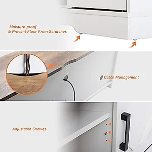 WAMPAT Modern Farmhouse 3 in 1 TV Stand for up to 85" TVs Wood Entertainment Center with Open Storage for Living Room,Antique White