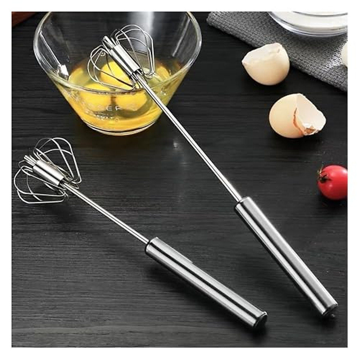 Semi-automatic Egg Beater, Stainless Steel Egg Beater Hand Mixer Automatic Turning Egg Mixer(One set)