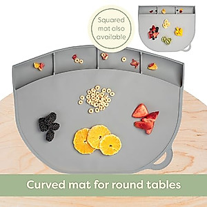 Upward Baby Food Catching Placemat for Round Table Only - Suction Silicone Placemats for Kids Babies and Toddlers - Clean Mealtimes at Home and Restaurants - Reusable Sticky Mat (Gray)