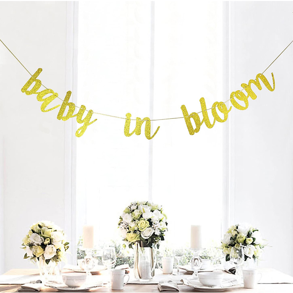 StarsGarden Gold Glitter Baby in Bloom Banner,Welcome Baby Bunting Garlands, Baby ShowerParty Decorations Supplies, blue