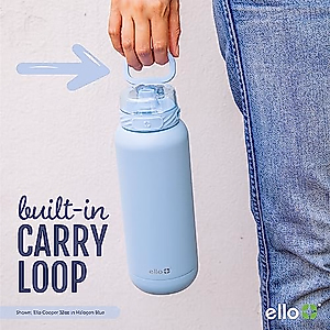Ello Cooper Vacuum Insulated Stainless Steel Water Bottle with Soft Straw and Carry Loop, Double Walled, Leak Proof, White, 22oz