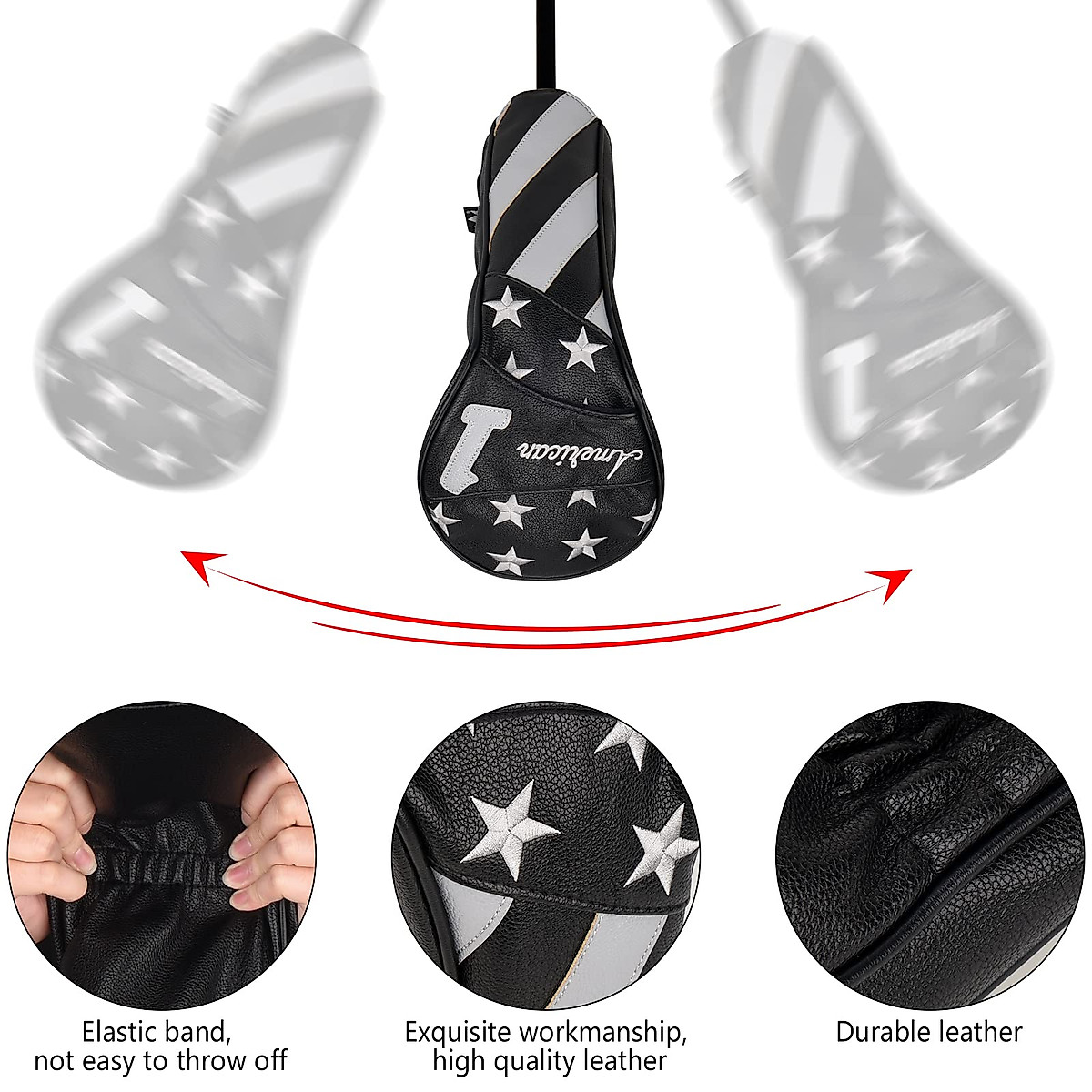 Craftsman Golf Star and Stripe Black and Gray US Style Patriotic Driver Headcover Cover 460cc