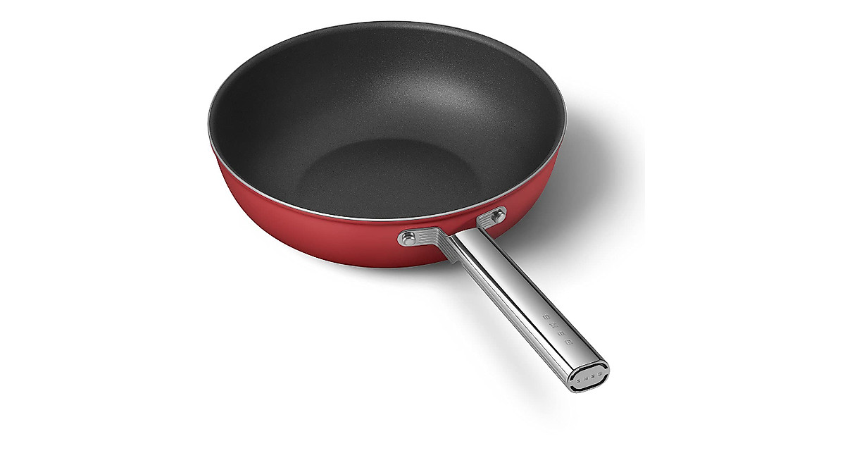 Smeg Red 12-Inch Wok - High-Quality Non-Stick Cookware