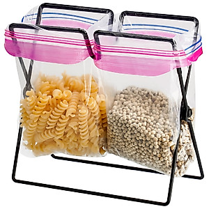 NiHome Versatile Metal Zip Lock Bag Holder with Artistic Iron Craftsmanship for Leakproof and Effortless One-Handed Packing, Sized for Kitchen and Household Use (7.1"D x 4.3"W x 6.7"H)