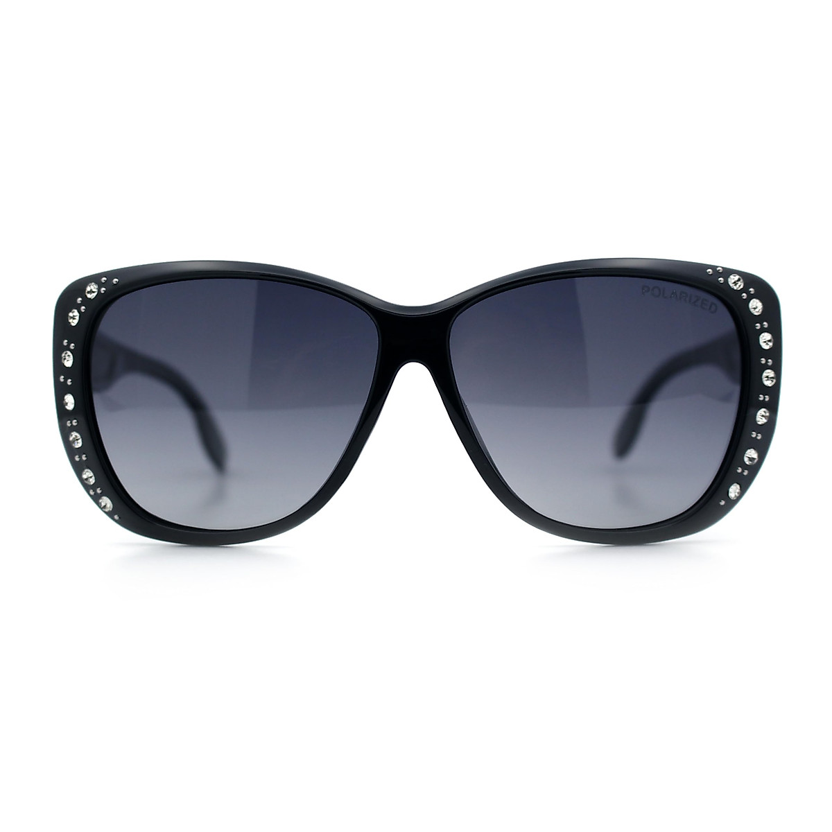 SA106 Polarized 55mm Fit Over OTG Butterfly Rhinestone Diva Sunglasses Shiny Black