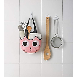 QTMY 2 PACK Cat Sponge Holder Basket with Buckle,Sink Faucet Caddy Hanging Drain Rack, Gadget Soap Brush Desk Pen Organizer for Kitchen Bathroom,Pink Blue