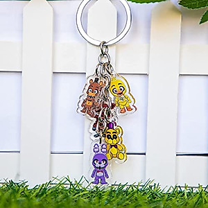 Monster Roser FNAF Keychains, 4 FNAF Action Figures Keychain For Kids, Keychain Accessory, Freddy Fazbear, Chica, Bonnie, Foxy, 5 Inches Long Key ring