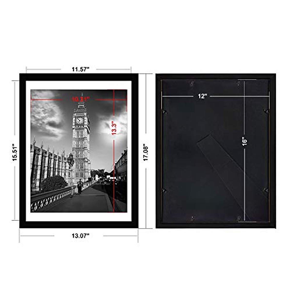 Soonrada 12x16 Frame Black Picture Frames to Display 11x14 Documents with Mats 12 x 16 Black Real Wood Photo Frame Wall Art for Office Living Room Wall Decor