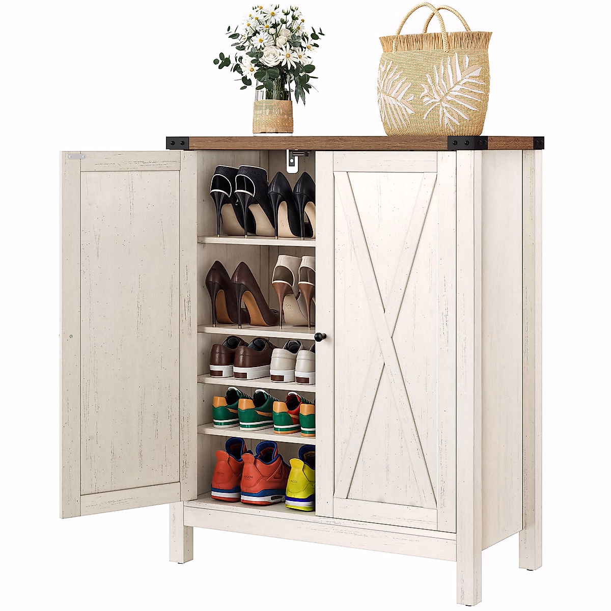 YITAHOME Shoe Cabinet with Doors, Farmhouse 5-Tier Shoe Storage Cabinet for Entryway, Large Capacity Wooden Shoes Rack Organizer for Entryway/Hallway/Closet, Beige