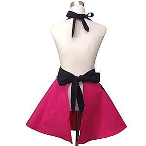 Hyzrz Lovely Hot Pink Retro Kitchen Aprons for Woman Girl Cotton Cooking Salon Pinafore Vintage Apron Dress