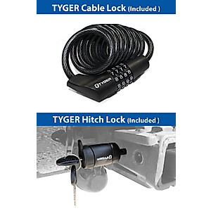 Tyger Auto TG-RK4B102B Deluxe 4-bike Carrier Rack Compatible with both 1-1/4'' and 2'' Hitch Receiver | with Hitch Pin Lock & Cable Lock | Soft Cushion Protector