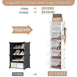 ROJASOP Shoe Rack Organizer, 10-Tier Shoe Organizer 20 Pairs Portable Shoe Rack Organizer Shoes Storage Cabinet Shoe Racks for Closet Entryway Bedroom (Clear, 1 by 10)