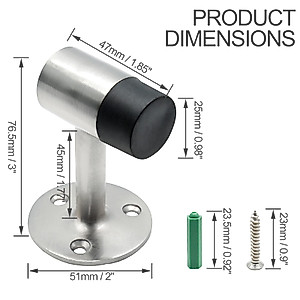 LifCratms 3 Inch Heavy Duty Floor Stop, Zinc Alloy Floor Mount Door Stopper with Rubber Bumper & Mounting Screws (Brushed Nickel, 1PCS)