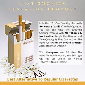 Honeyrose Herbal Cigarettes "VANILLA" Flavor, 100% Tobacco & Nicotine FREE, 100% Natural, Herbal Smokes, Quit Smoking, Made In England