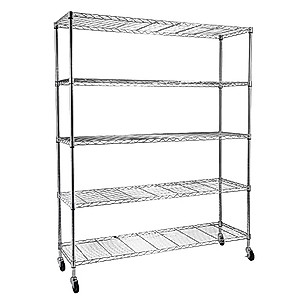 WEI WEI GLOBAL 5-Tier Heavy Duty Shelving Unit - Wire Shelving with Wheels - Metal Organizer Wire Rack - Bakers Rack - Garage Storage Shelves Organization - Standing Shelves Pantry Kitchen - Chrome