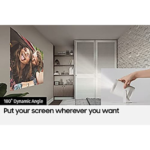 Samsung SP-LSP3BLAXZA 30"-100" HDR Freestyle Smart Portable Projector with an Elite Screens FT92XWH 92" EzCinema Tab-Tension Free-Standing Portable Screen (2022)