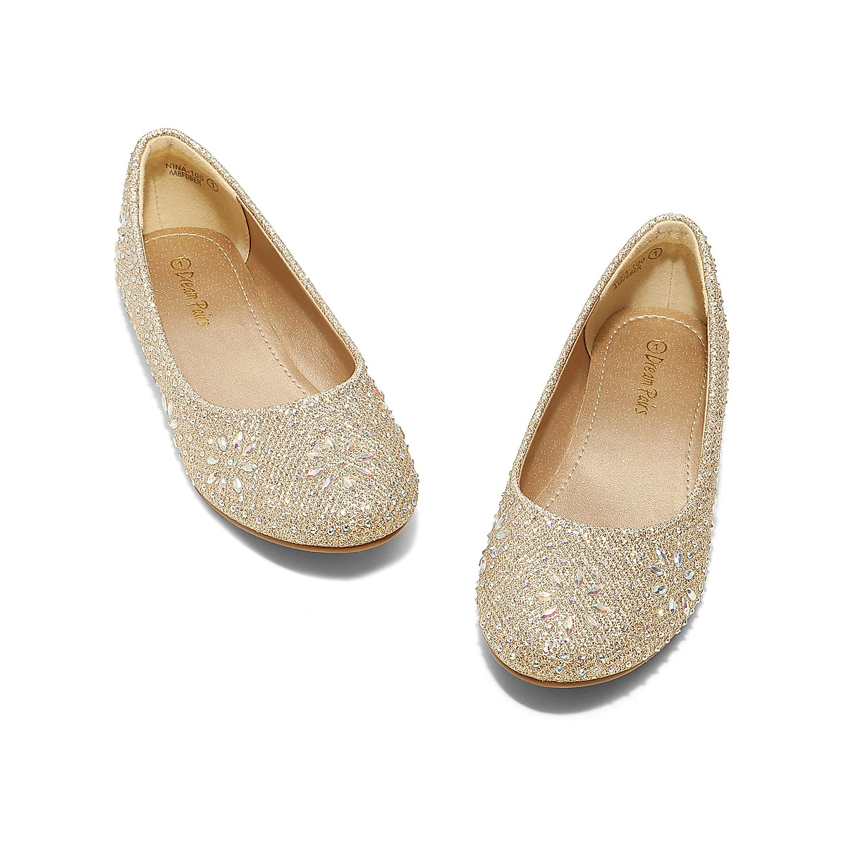 DREAM PAIRS Girls Dress Shoes Slip-on Rhinestone Glitter Ballet Flats for Wedding, Party, Birthday, Prom, Little Kid/Big Kid,Size 2 Little Kid,Nina-100-Gold Glitter,NINA-100