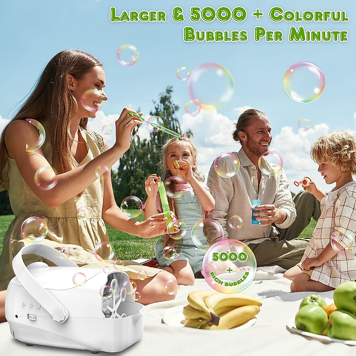 Automatic Bubble Machine for Kids Toddlers, Portable Bubble Blower with 3 Speed Level, Bubble Maker Operated by Plug in or Batteries Bubble Toys for Parties Birthday Indoor Outdoor