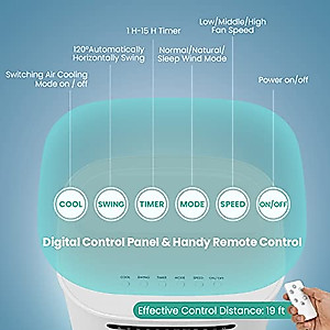 PETSITE Evaporative Air Cooler, 3-in-1 Portable Cooling Fan with Remote Control, 15H Timer, 2 Ice Packs, 2.6 Gal Water Tank, 3 Modes, 3 Speeds, Personal Swamp Cooler for Bedroom Home Office