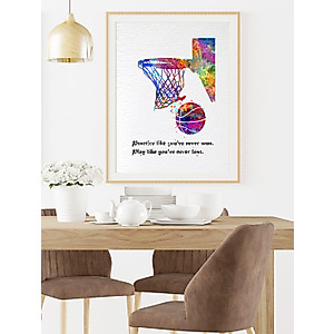 Dignovel Studios 8X10 Unframed Basketball Training Practice Like You've Never Won Quotes Watercolor Art Print Inspirational Wall Art Housewarming Office Home Decor DN555
