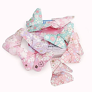 CUTBLAJAT 112 Sheets Heavier Origami Paper Japanese Cherry Blossom Pattern Sakura Bronzing Chiyogami 6" 15cm Washi Easy Fold Paper for Beginner