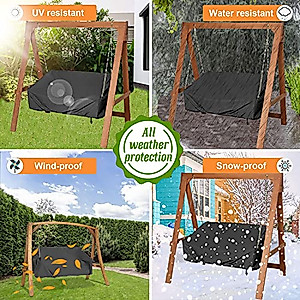 COBOAQG Porch Swing Cover Waterproof,Outdoor Hanging Swing Cover 61”Lx28”Lx(35-28)”H for Patio Garden Hanging Swing Chair 420D Oxford Fabric UV Resistant Weather Protector (Black)
