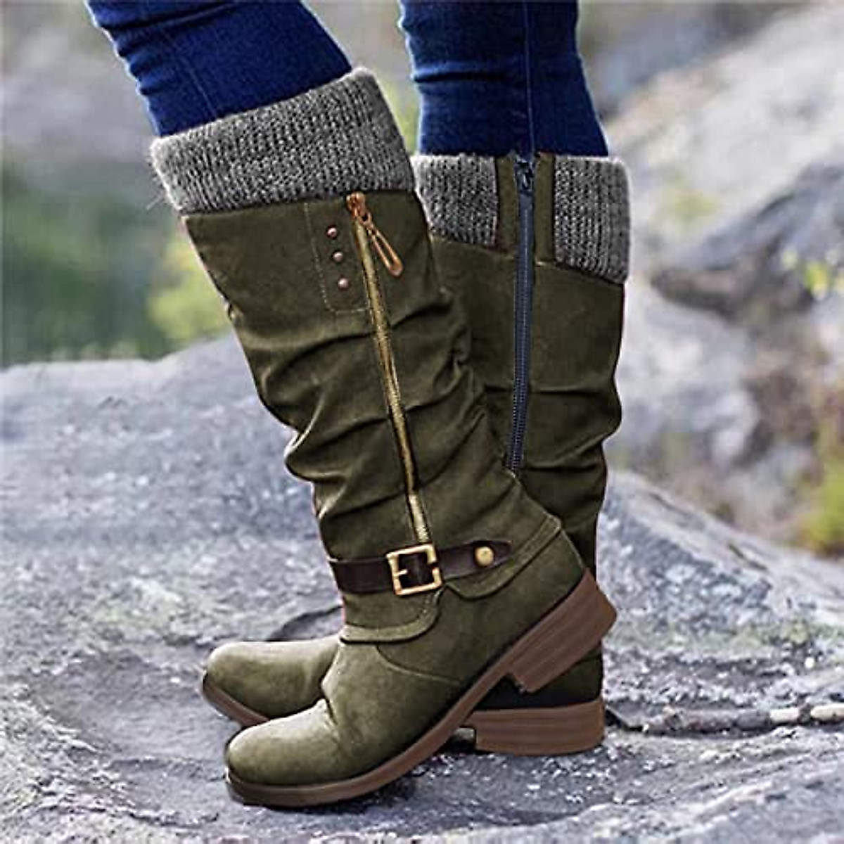 YfiDSJFGJ black leather boots boots heels warm long low high zipper casual ankle rain boots high heel split-toe outdoor biker boots thigh boots