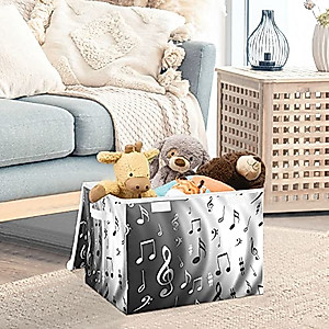 DOMIKING Music Notes Large Storage Bin with Lid Collapsible Shelf Baskets Box with Handles Storage Cube for Bedroom Living Room Kid's Room