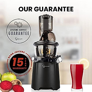 Sana Wide Mouth Premium Cold Pressed Vertical Juicer | Patented Trap Door System | Includes 2 Premium Accessories | 240W High Torque Motor | 15 Year Warranty (Black)