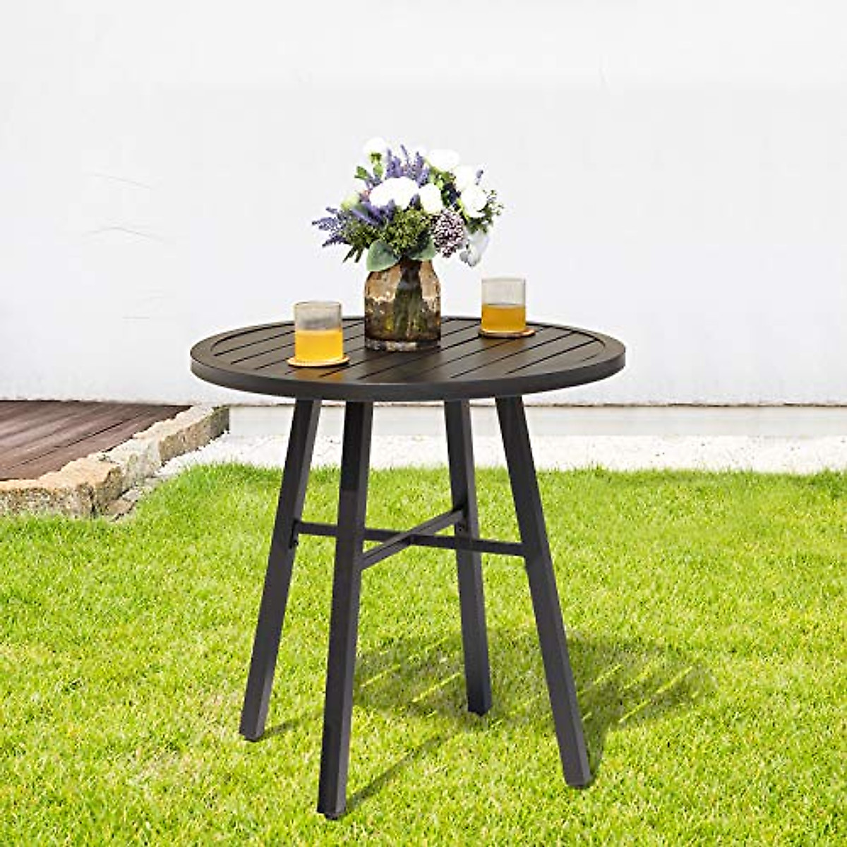 Nuu Garden 28'' Round Patio Table Metal Outdoor Dining Table for Balcony Bistro Porch Black
