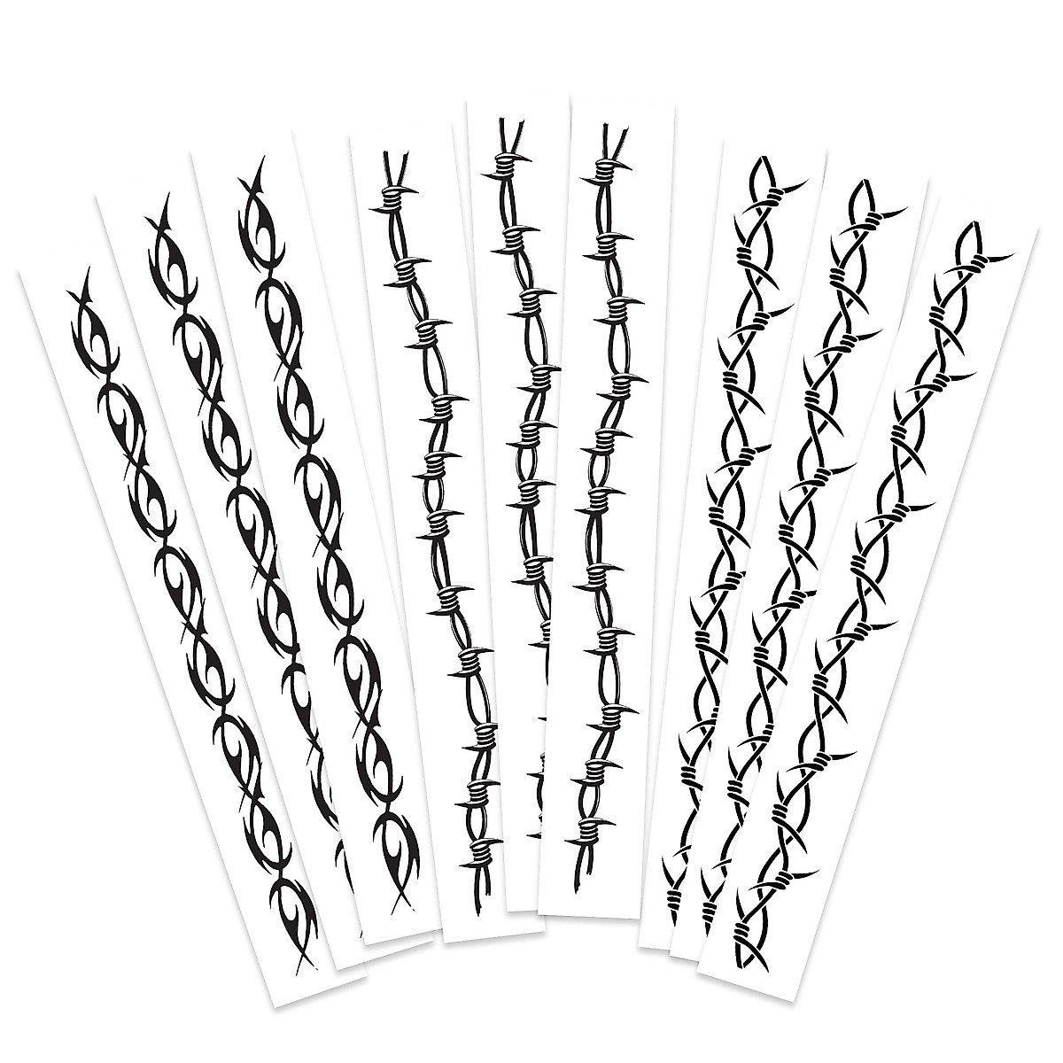 Variety Pack of Large Barbed Wire Temporary Tattoos | 9-Pack | Skin Safe | MADE IN THE USA | Removable