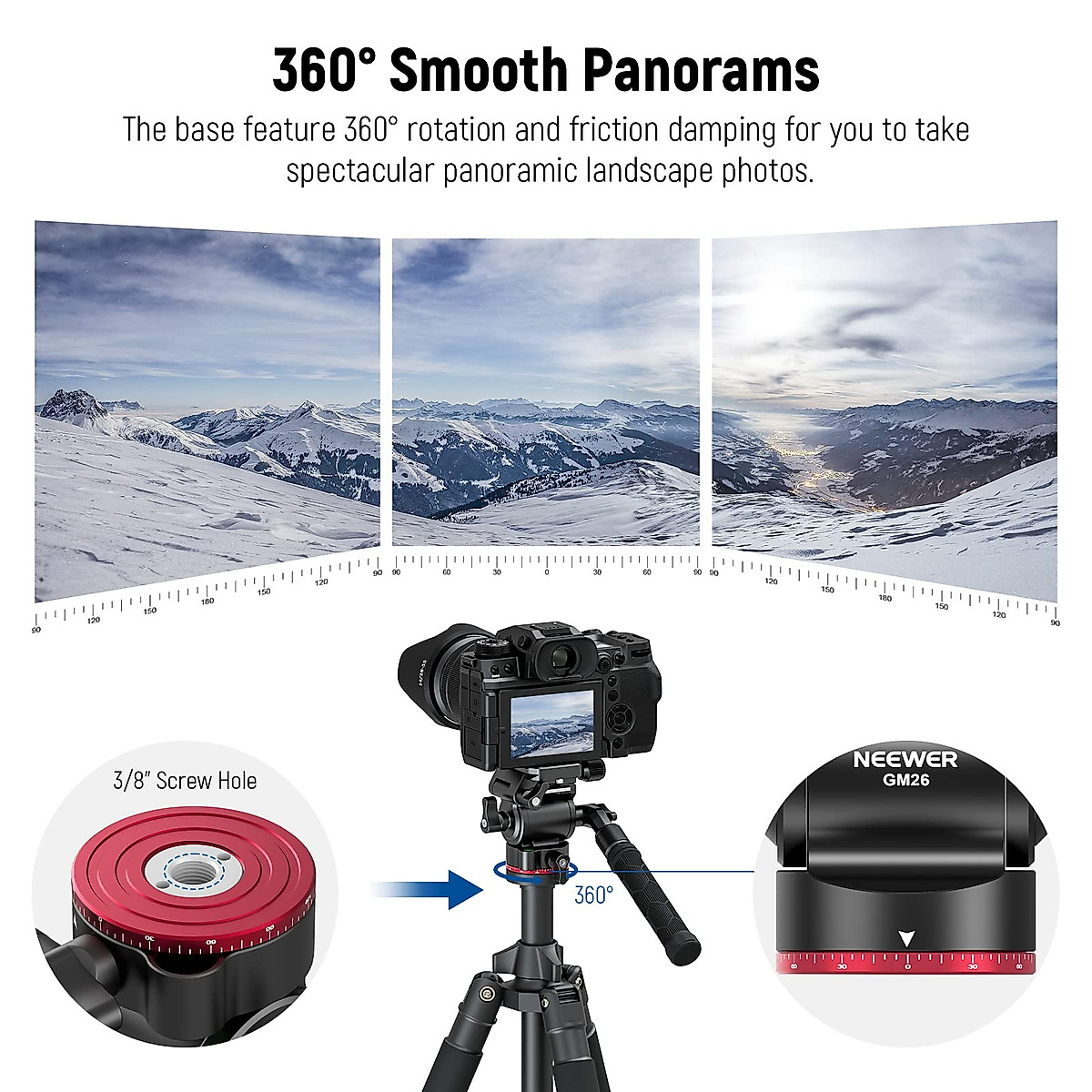 NEEWER Video Tripod Head Upgraded with Vertical/Horizontal Switch, Compact Metal Pan Tilt Fluid Head with Arca Type QR Plate & Telescopic Handle, 1/4” Screw for Camcorder/DSLR, Max Load 3kg, GM26