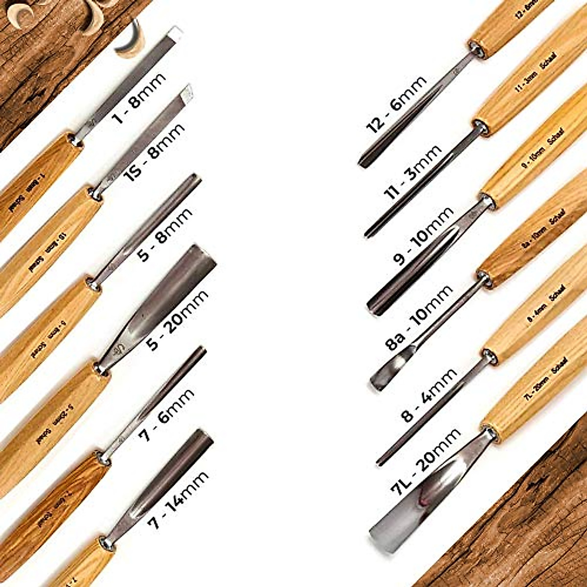 Schaaf Wood Carving Tools Set of 12 Chisels with Canvas Case | Wood Chisels for Woodworking | Wood Working Tools and Accessories | Wood Carving Chisels | Razor Sharp CR-V 60 Steel Blades | Wood Chise